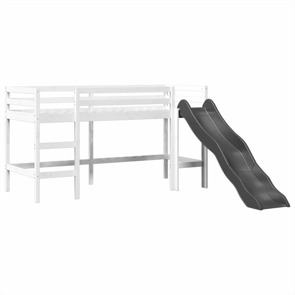 Aukšta vaikiška lova su bokštu, balta / juoda, 90x190cm, pušis, modelis ...