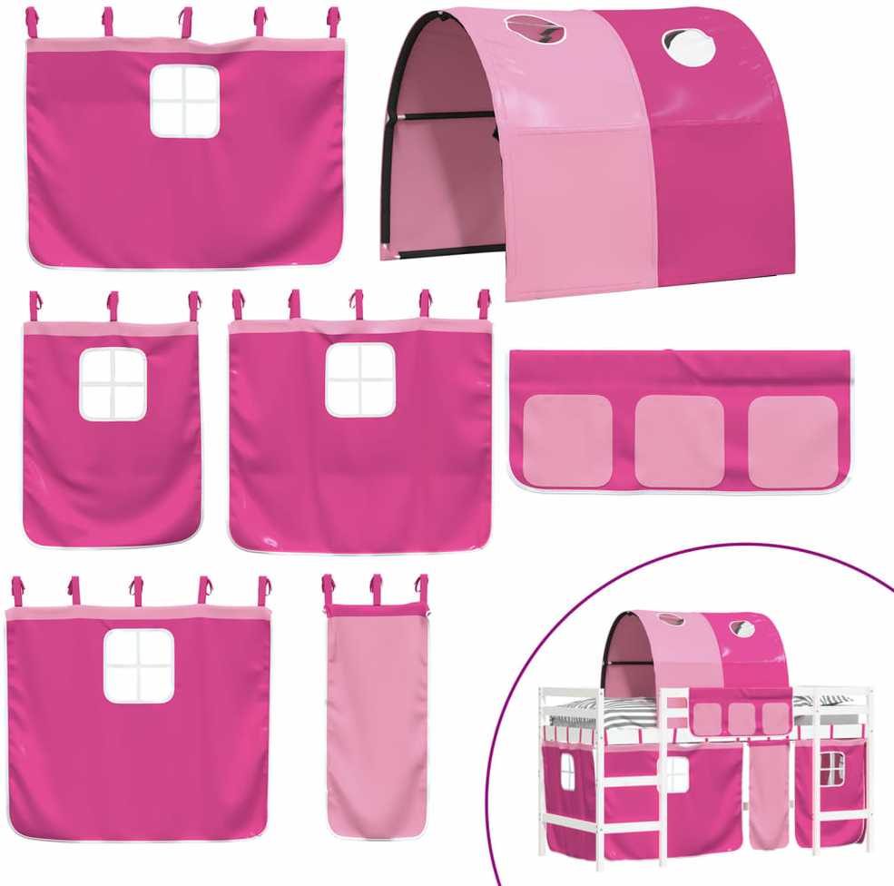 Aukšta vaikiška lova su tuneliu, rožinė, 90x200cm, pušis, modelis ...