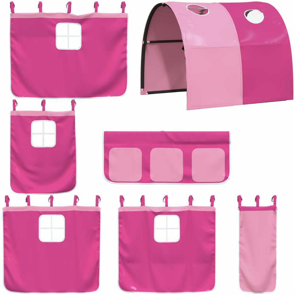 Aukšta vaikiška lova su tuneliu, rožinė, 90x200cm, pušis, modelis ...