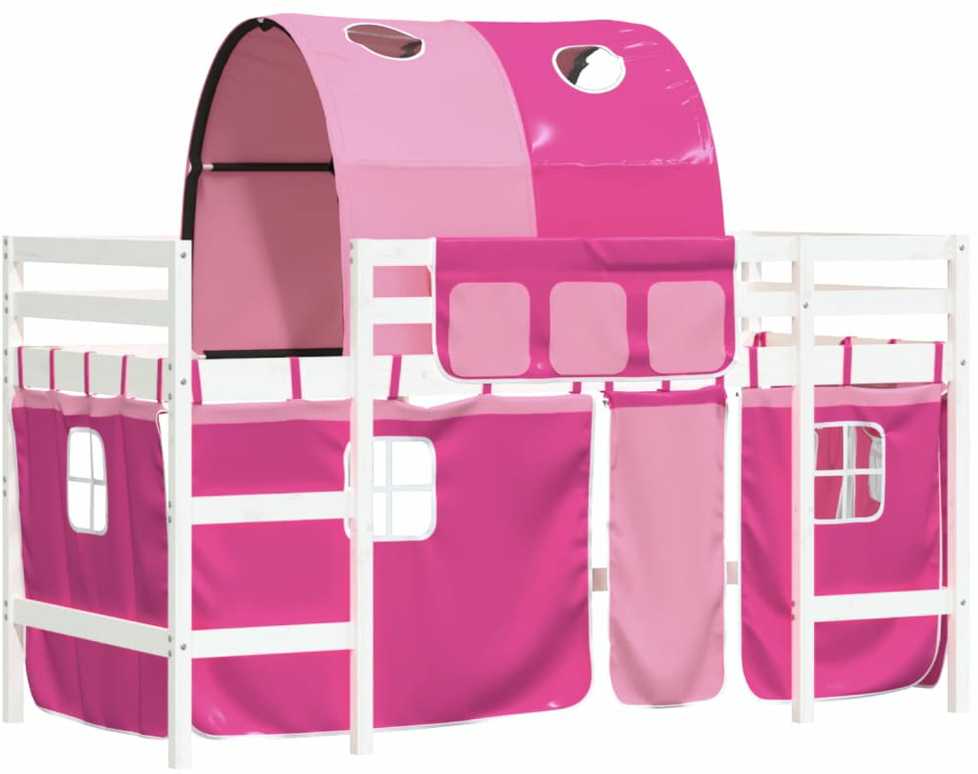 Aukšta vaikiška lova su tuneliu, rožinė, 90x200cm, pušis, modelis ...