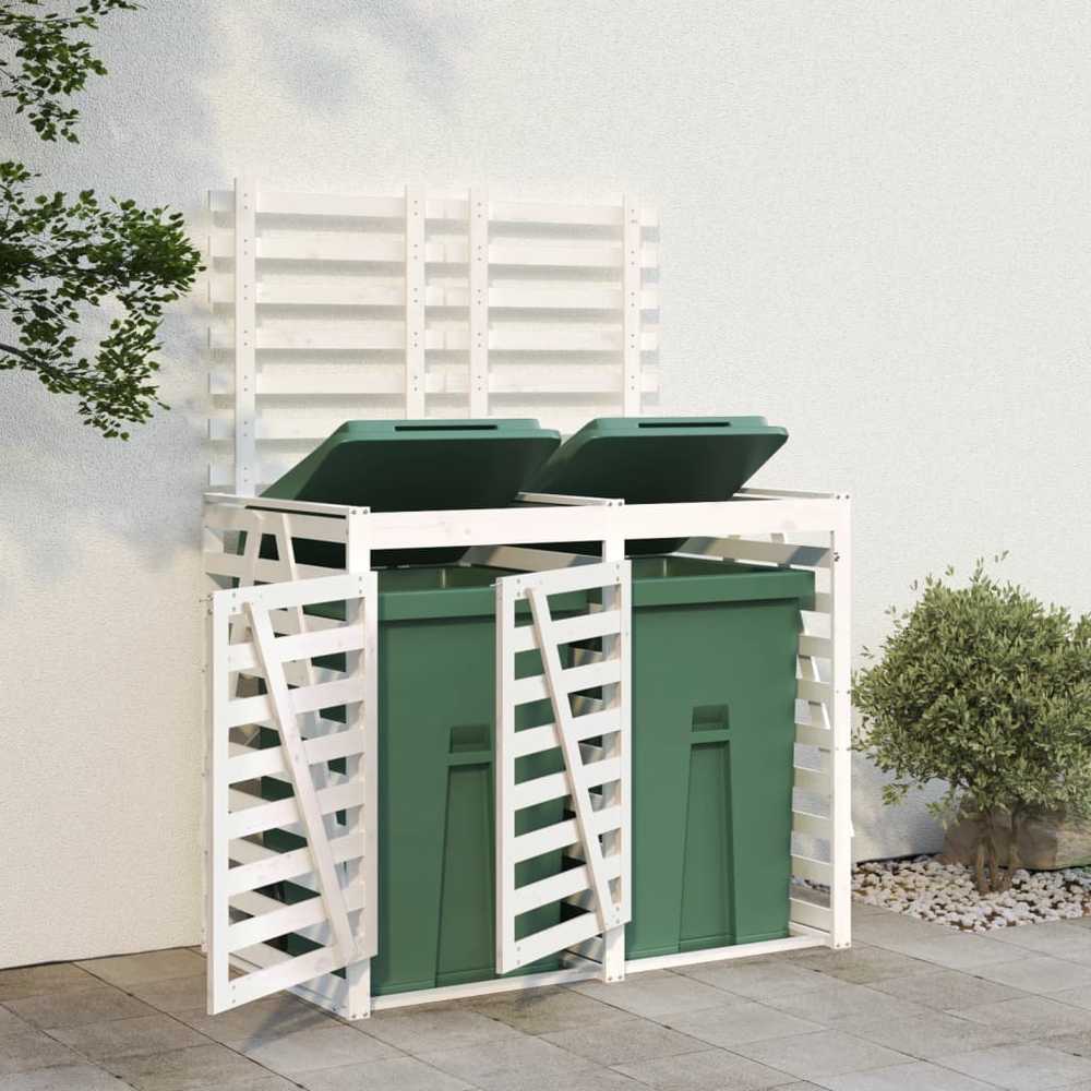 Dviguba konteinerių pastogė, balta, pušies medienos masyvas, modelis ...