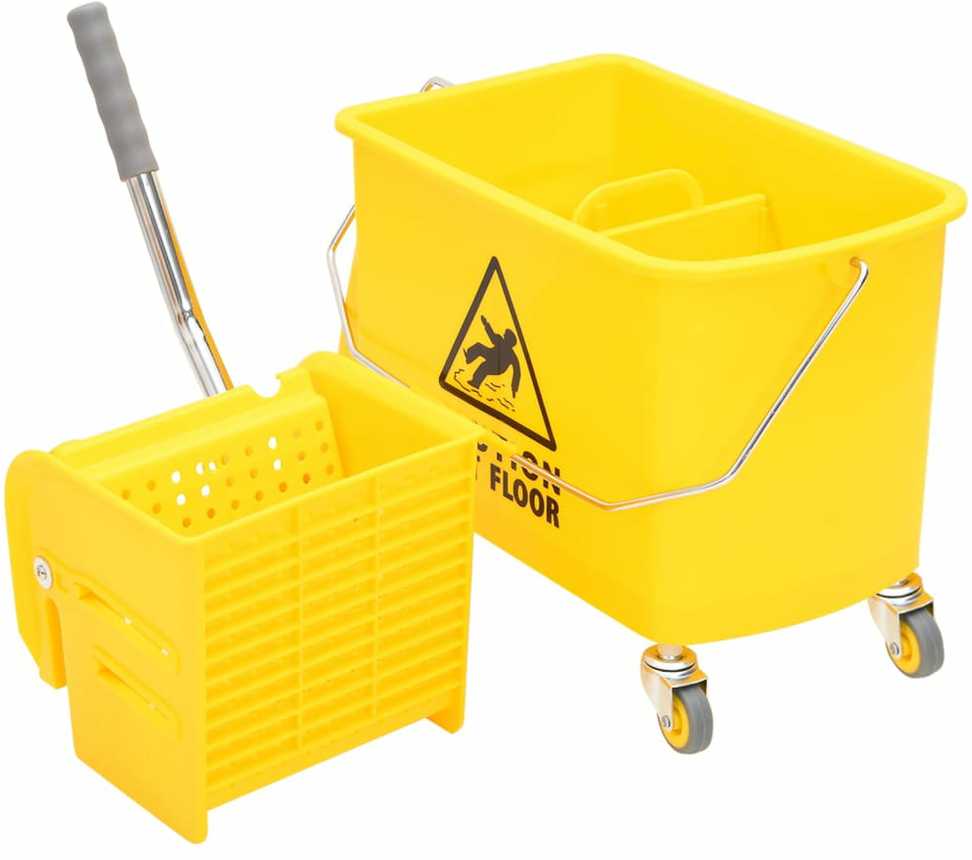 Grindų plovimo kibiras su gręžtuvu / ratukais, geltonas, 20l, PP ...