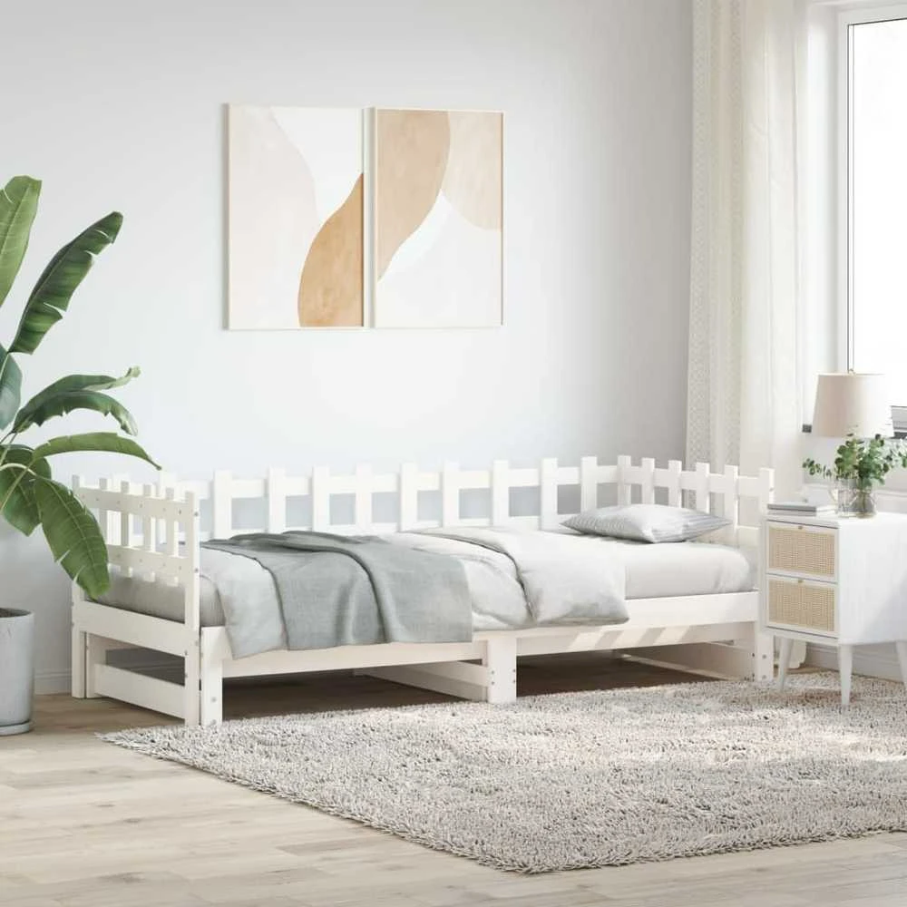 Ištraukiama lova, balta, 2x(90x190)cm, pušies medienos masyvas, modelis ...