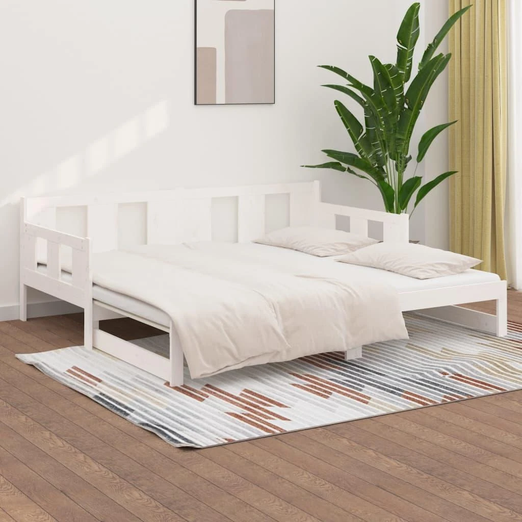 Ištraukiama lova, balta, 2x(90x190)cm, pušies medienos masyvas, modelis ...