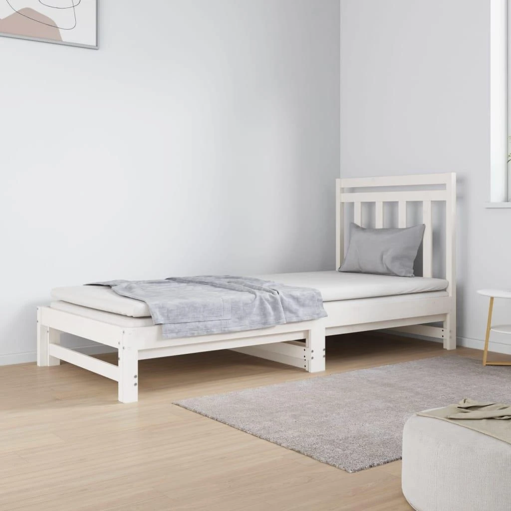 Ištraukiama lova, balta, 2x(90x190)cm, pušies medienos masyvas, modelis ...