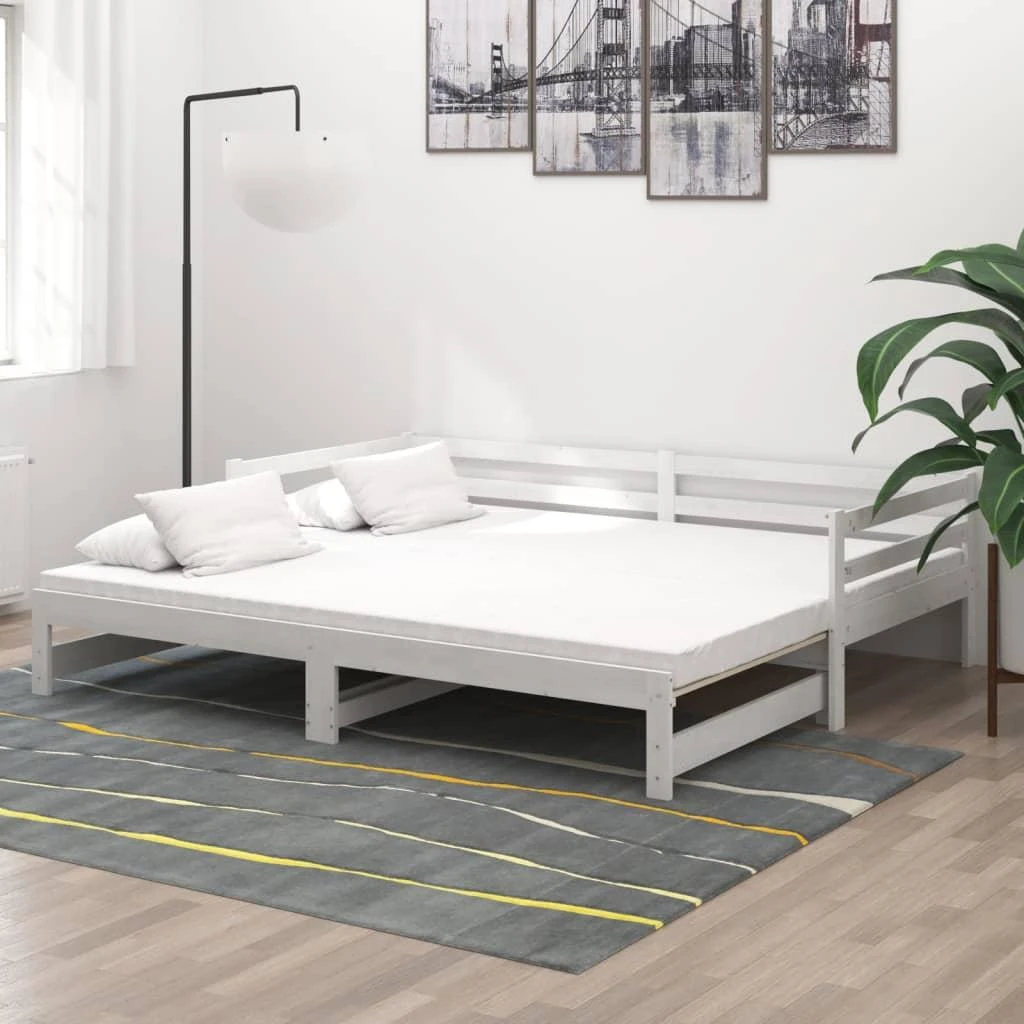 Ištraukiama lova, balta, 2x(90x200)cm, pušies medienos masyvas, modelis ...