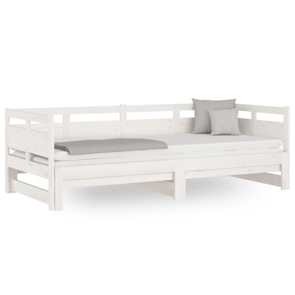 Ištraukiama lova, balta, 2x(90x200)cm, pušies medienos masyvas, modelis ...