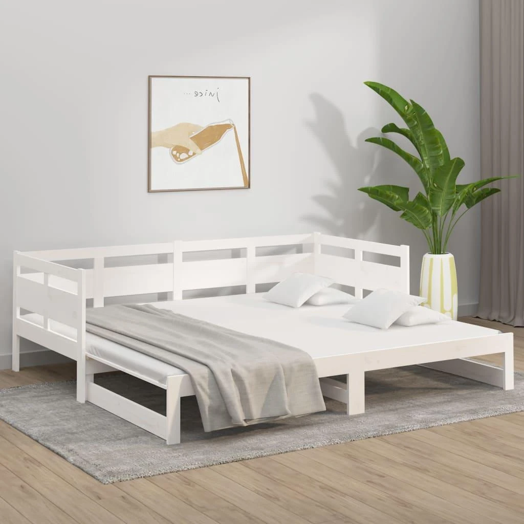 Ištraukiama lova, balta, 2x(90x200)cm, pušies medienos masyvas, modelis ...