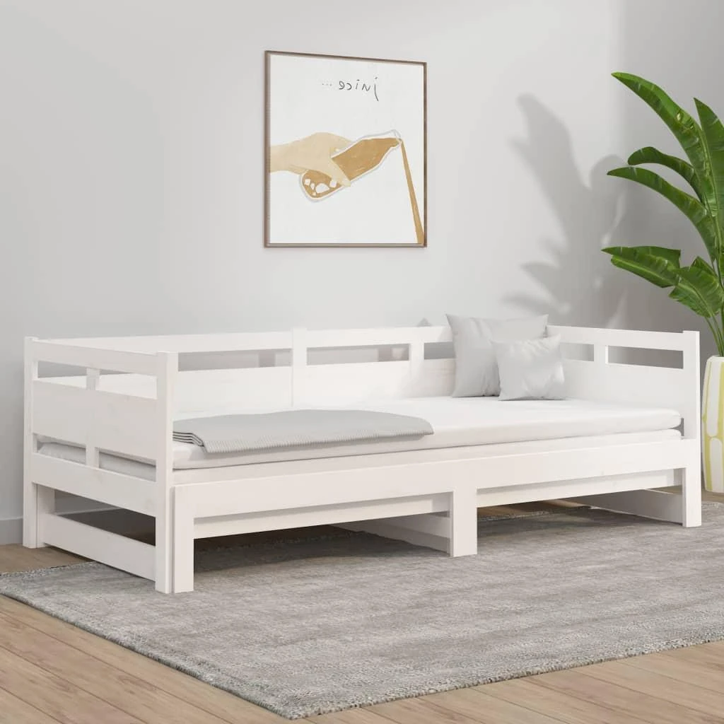 Ištraukiama lova, balta, 2x(90x200)cm, pušies medienos masyvas, modelis ...