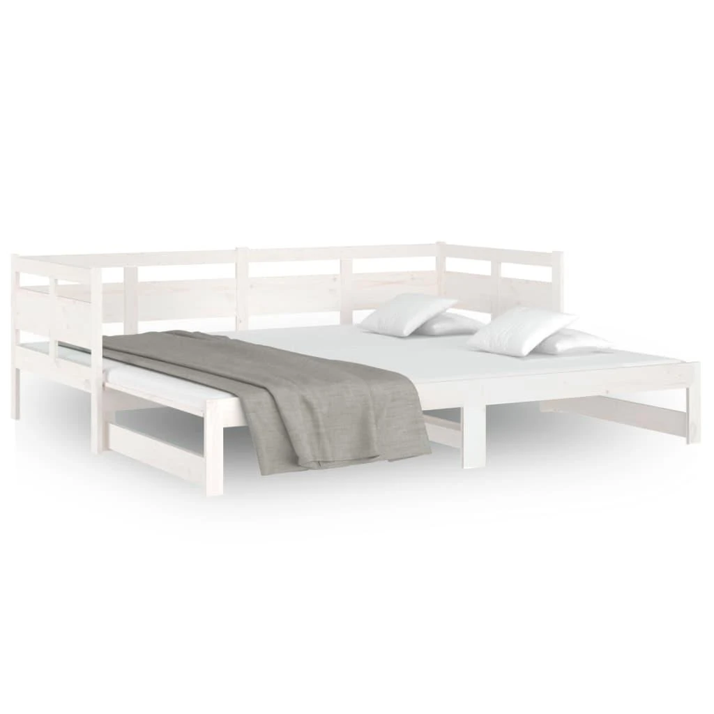 Ištraukiama lova, balta, 2x(90x200)cm, pušies medienos masyvas, modelis ...