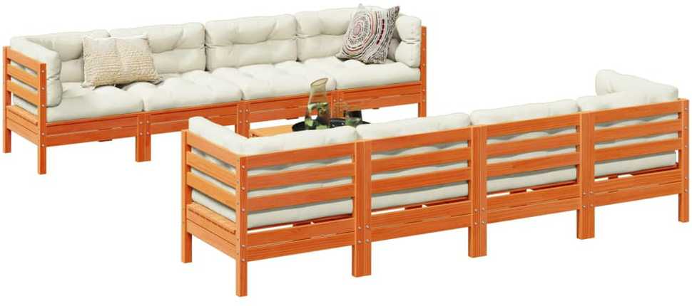 Lauko baldų komplektas Sodo sofos komplektas su pagalvėlėmis, 9 dalių, vaško, pušis, modelis ...