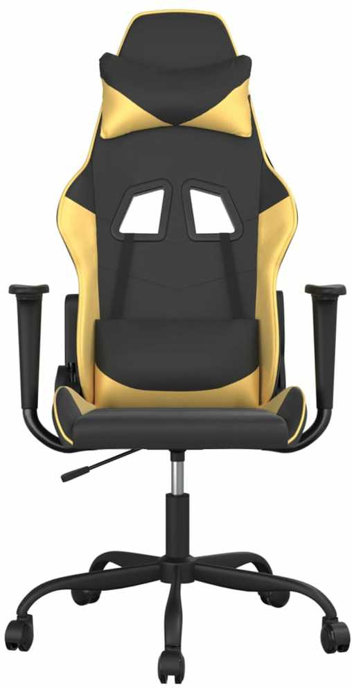Masažinė žaidimų kėdė, juodos ir auksinės spalvos, dirbtinė oda ...