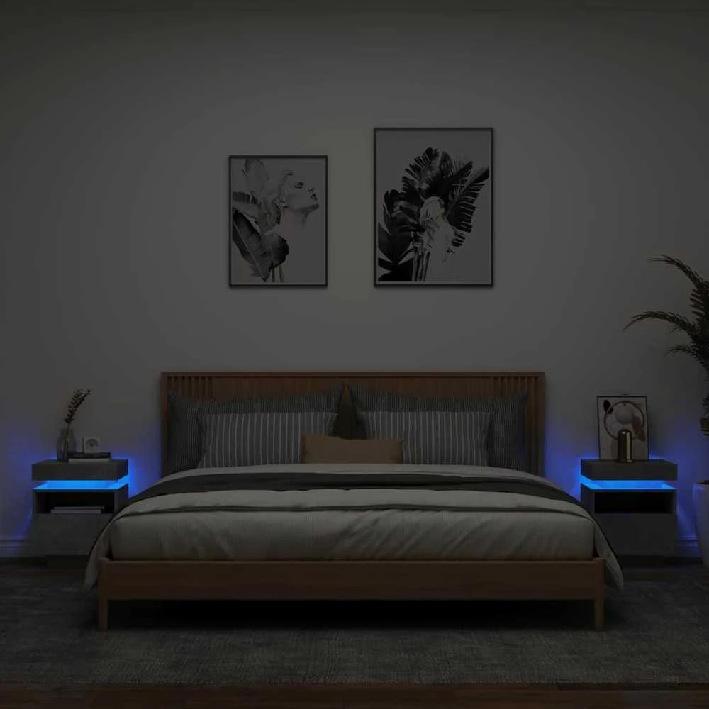Naktinės spintelės su LED, 2vnt., betono pilkos, 40x39x48,5cm, modelis ...