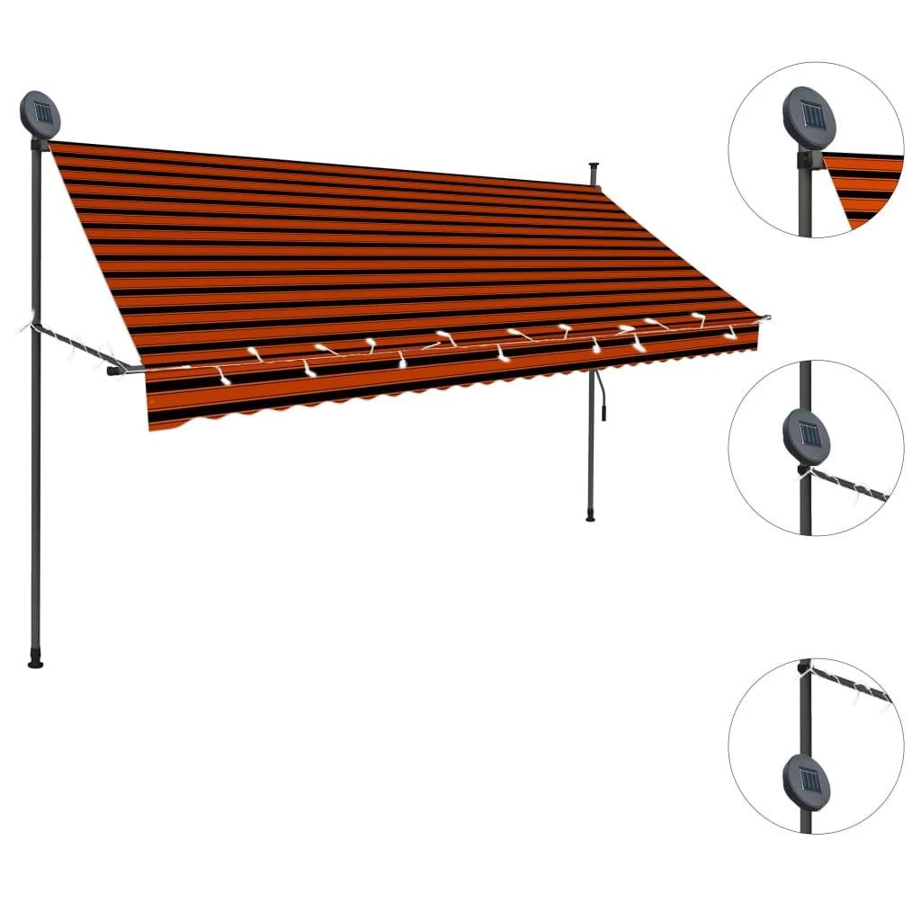 Rankinė ištraukiama markizė su LED, oranžinė ir ruda, 300cm, modelis ...