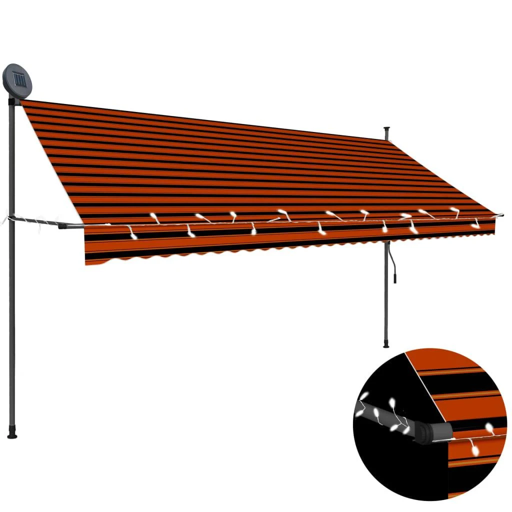 Rankinė ištraukiama markizė su LED, oranžinė ir ruda, 350cm, modelis ...