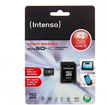 Atminties kortelė MEMORY Micro SDHC 4GB C10 / W / ADAPTER 3413450 INTENSO, modelis - 3413450 ...