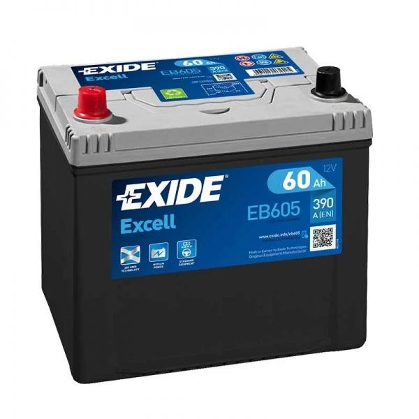 EXIDE EB605 60Ah 390A (EN) 12V akumuliatorius, modelis - EB605, žema ...