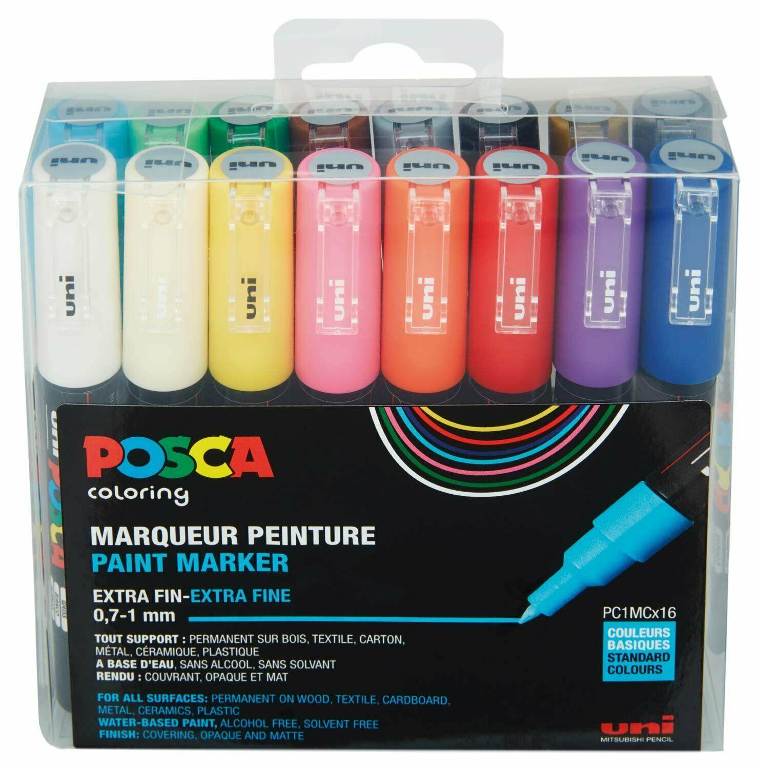 Uni Posca - PC1MC - Extra Fine Tip Pen - Basic Colors, 16 pc, modelis ...
