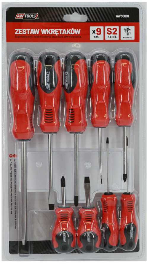 AW-Tools atsuktuvų rinkinys 5xSL+4xPH 9vnt, modelis - AW36810, žema ...