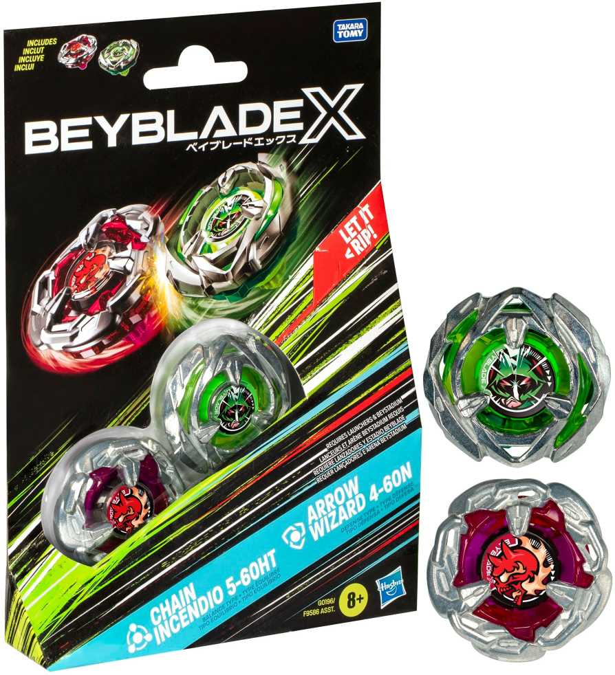Hasbro Beyblade X Chain Incendio 5-60HT and Arrow Wizard 4-60N Top Dual ...