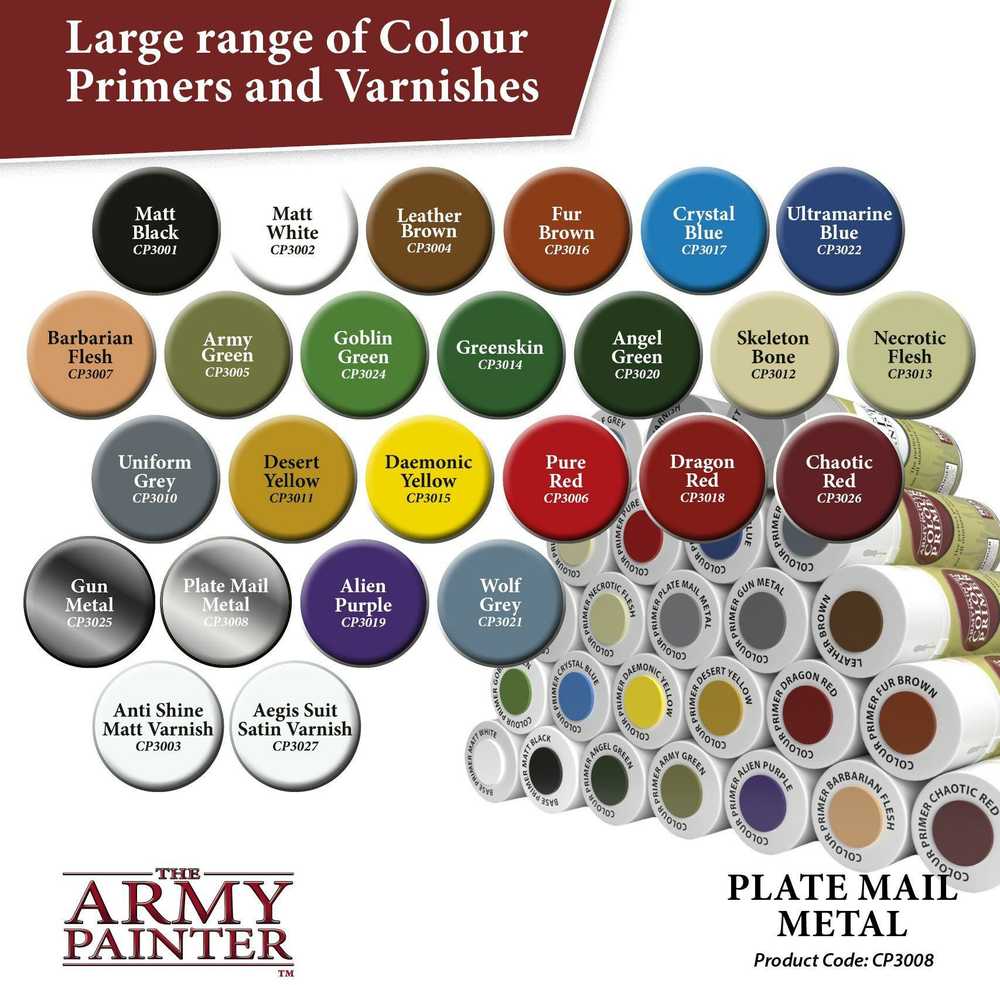 The Army Painter Colour Primer: Plate Mail Metal, modelis - CP3008 ...