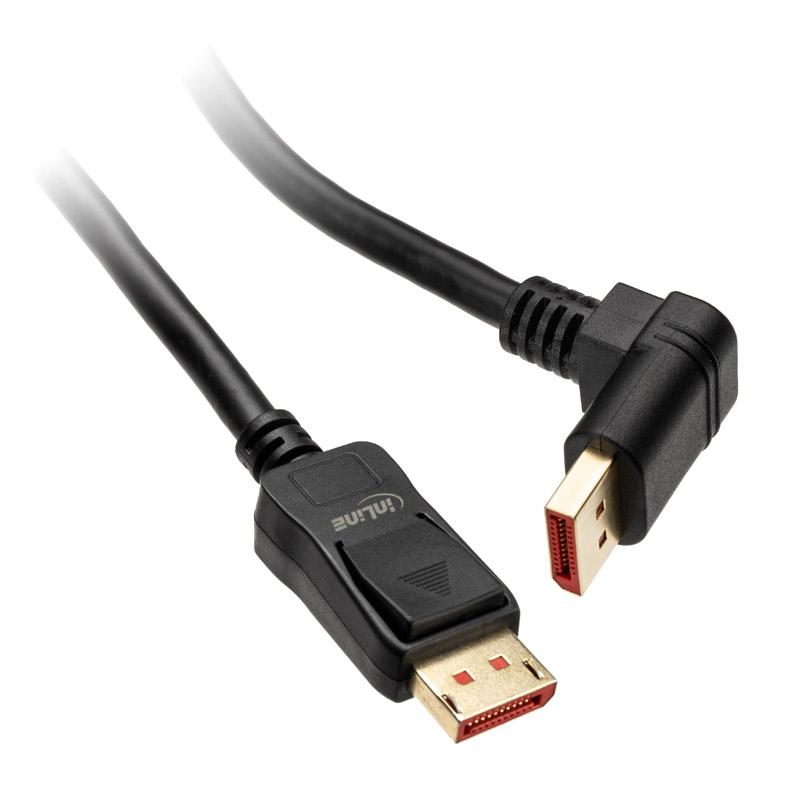 InLine 8K (UHD-2) „DisplayPort“ laidas, nulenktas žemyn, juodas – 5 m ...