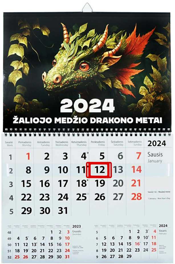 2024 m. kalendorius "Žaliojo medžio drakono metai", žema kaina | Varle.lt