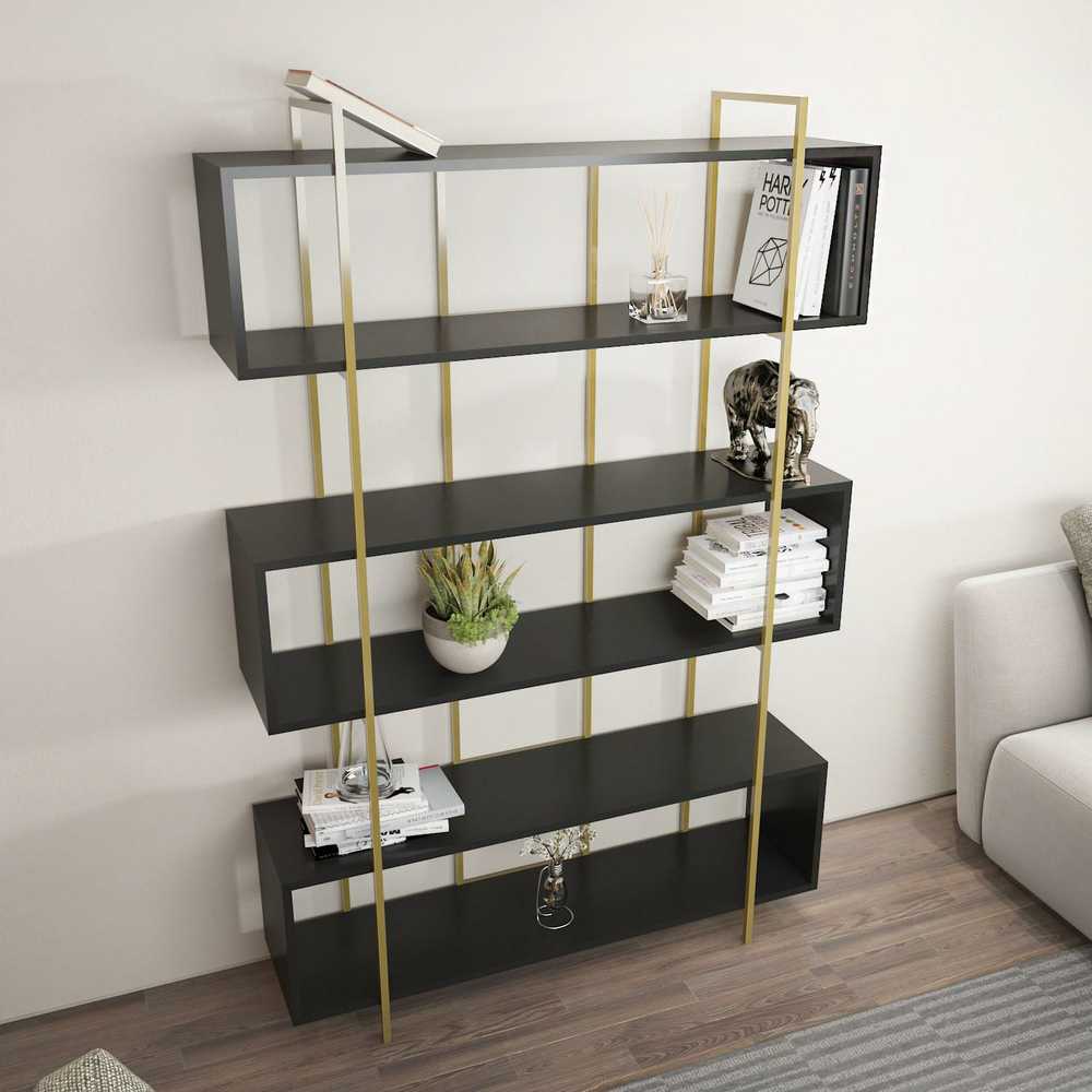 Kalune Design Knygų lentyna Bruti - Anthracite, Gold, modelis ...