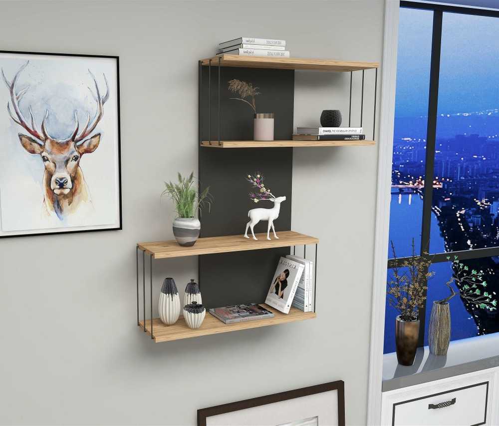 Kalune Design Sieninė lentyna Destan - Anthracite, Pine, modelis ...