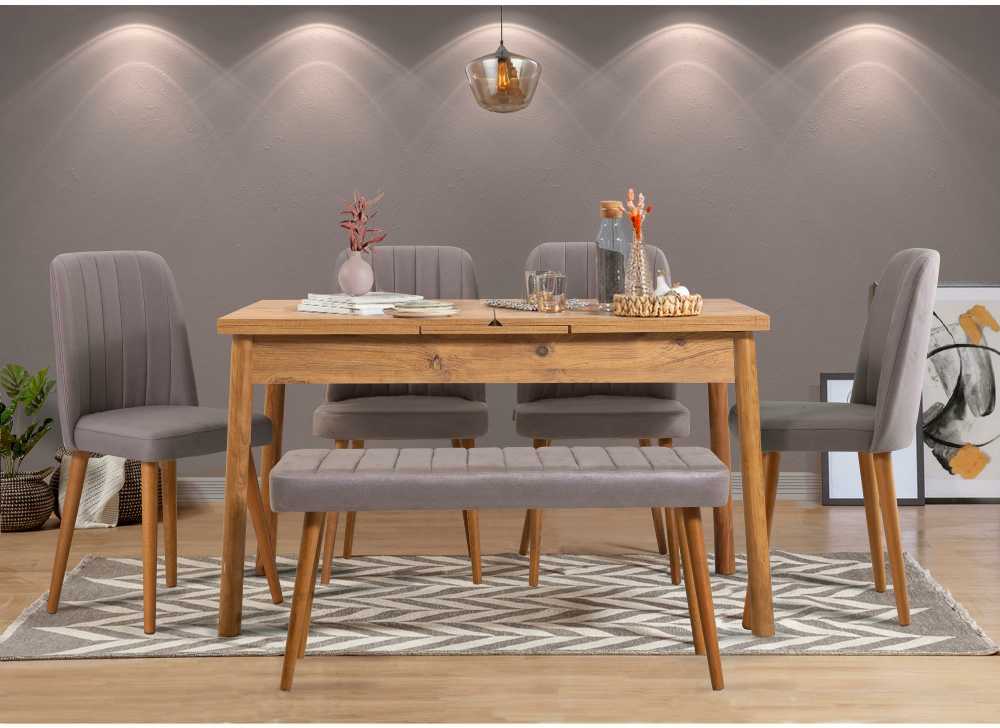 Kalune Design Išskleidžiamas valgomojo stalo ir kėdžių komplektas (6 ...