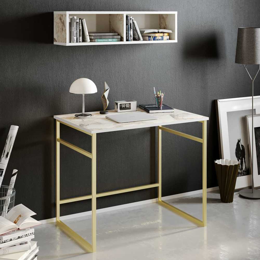 Kalune Design Darbo stalas Gama - Baltas, Gold, žema kaina | Varle.lt