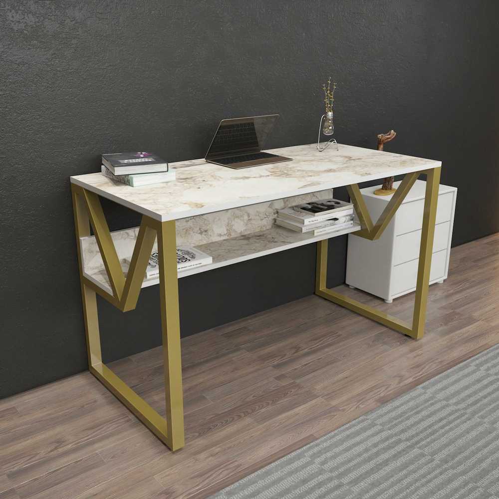 Asir Kalune Design Darbo stalas Lona - Baltas, Gold, modelis ...