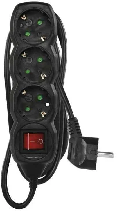 Emos Ilgiklis 3 lizdų 1.5m su įžeminimu, su jungikliu (juodas) 1.5mm² ...