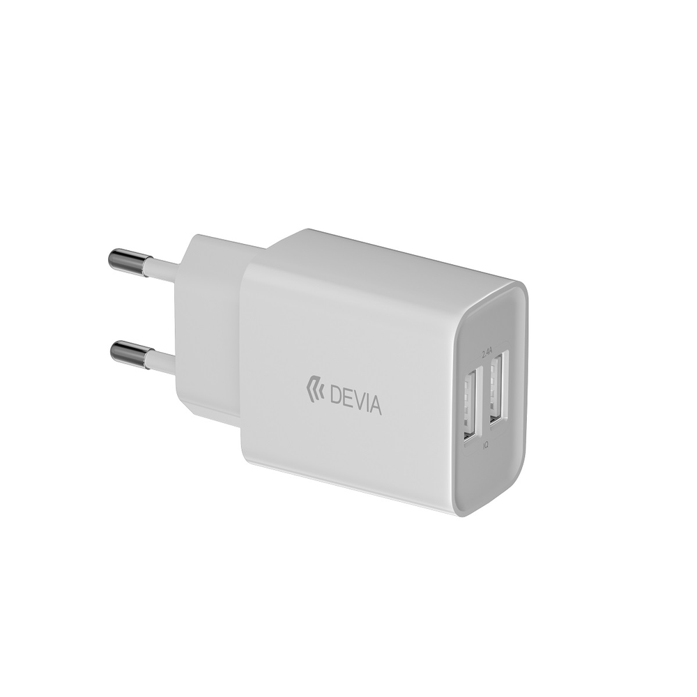 Devia wall charger Smart 2x USB 2,4A baltas + USB-C cable, modelis ...