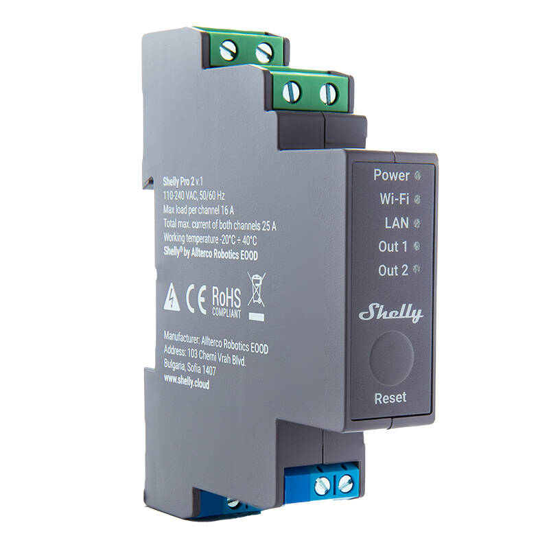 Dual-channel smart relay Shelly Pro 2, modelis - Pro2, žema kaina ...