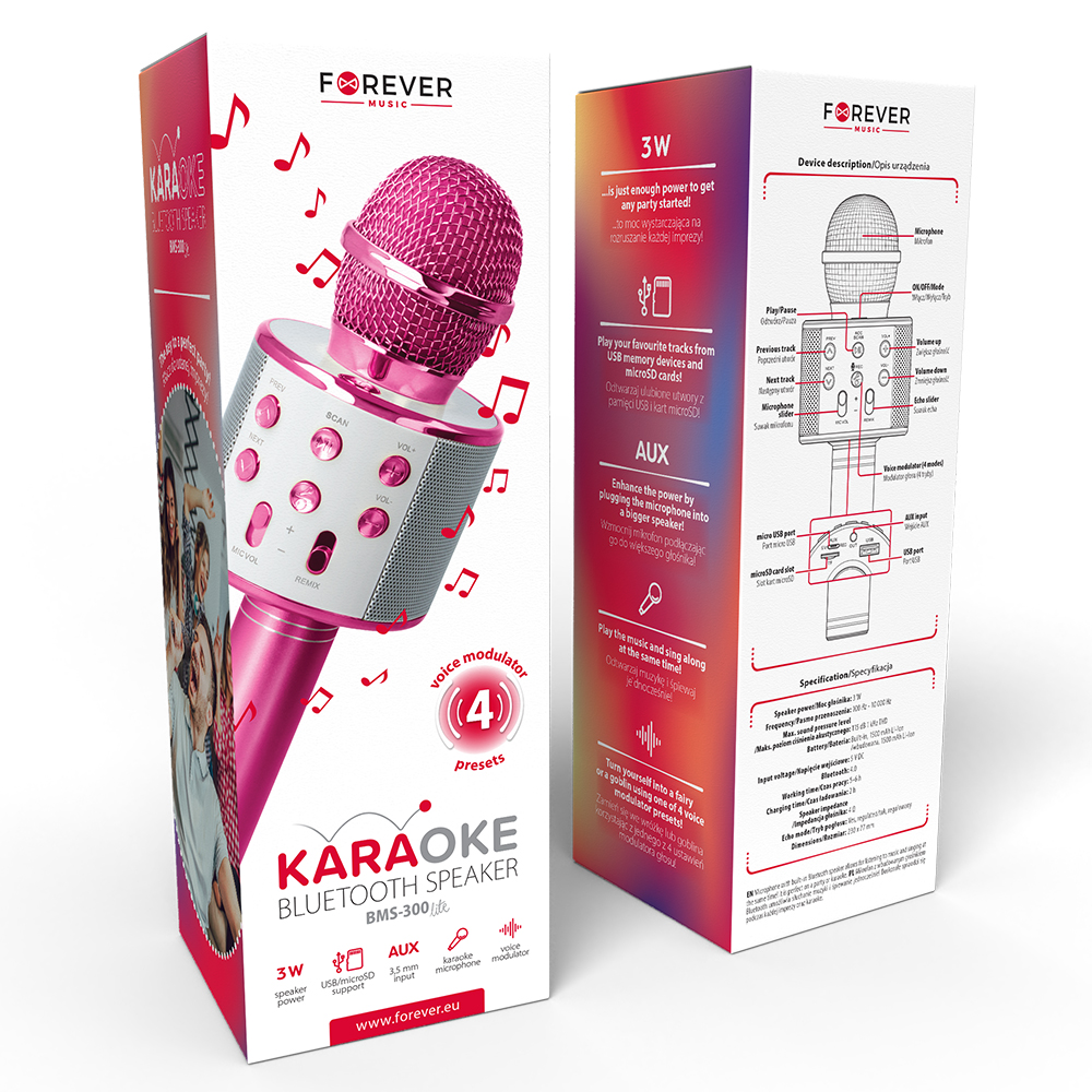 Forever Bluetooth microphone with speaker BMS-300 Lite pink, modelis ...