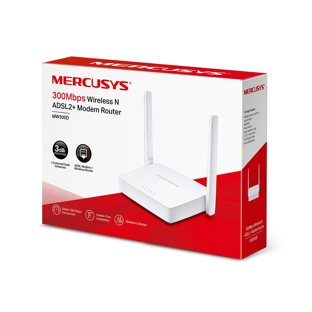 Mercusys Wireless N ADSL2+ modemas Maršrutizatorius MW300D 802.11n, 300 ...