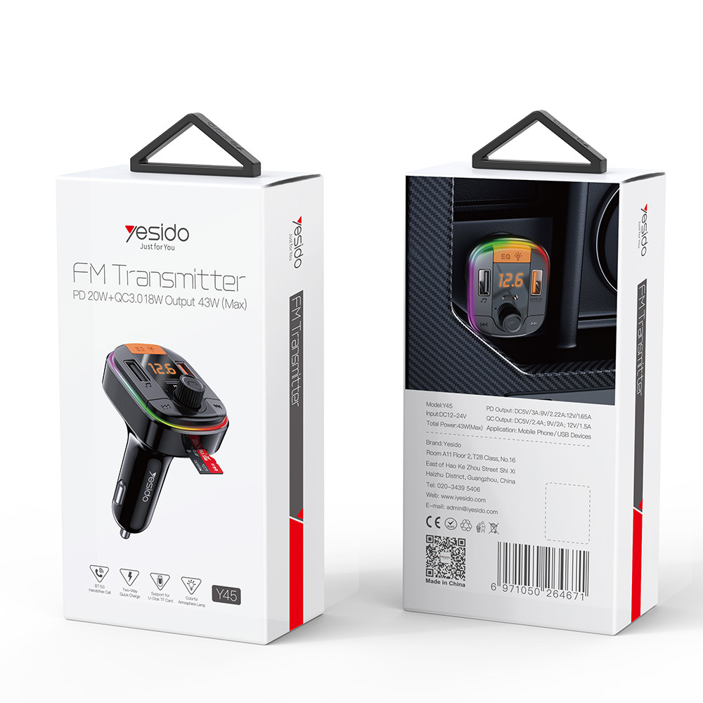 FM Moduliatorius Yesido Y45 2 x USB 3.0 + PD 20W Micro SD, modelis - TRANS0053, žema kaina ...