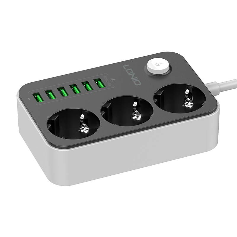 Ilgintuvas su 3 AC lizdais 6x USB LDNIO 1.6m - juodas, modelis - SE3631 ...