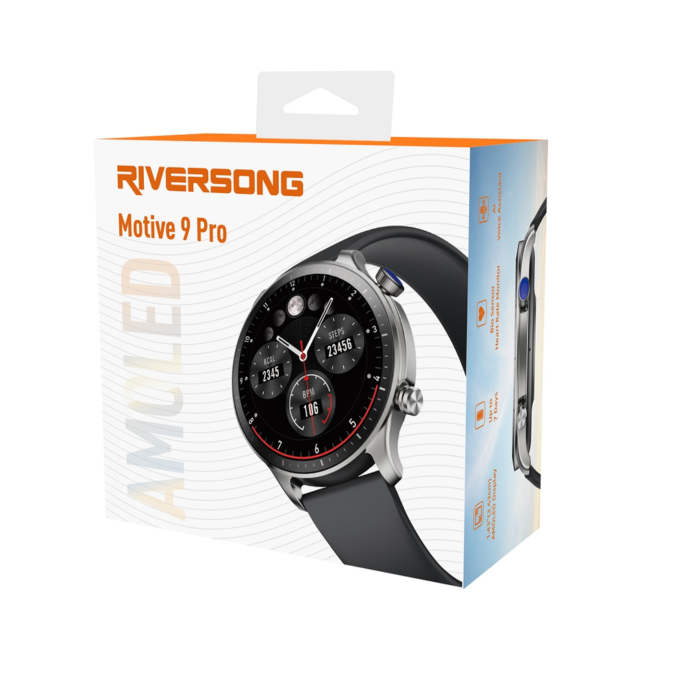 Riversong išmanusis laikrodis Motive 9 Pro pilkos spalvos SW901 AMOLED, modelis - tf-GSM176019 ...