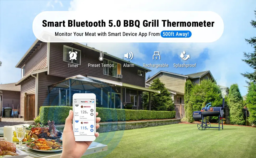 ThermoPro TP-25H2 bevielis Bluetooth skaitmeninis grilio termometras su ...